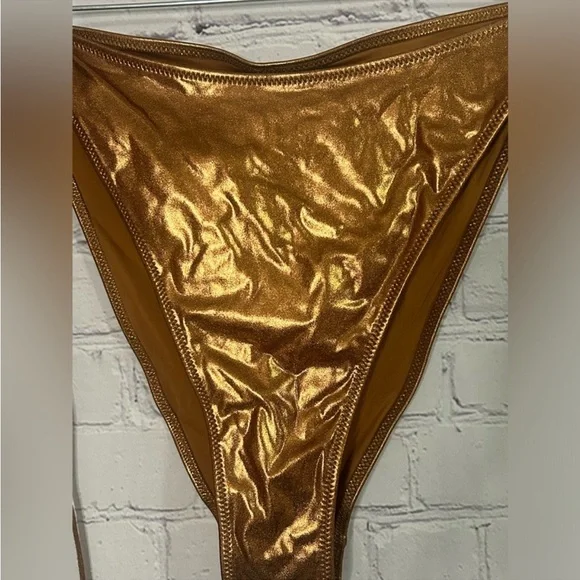 SKIMS | Swim | 3x Skims Swim Tie Bikini Bottom In Metallic Penny Color ...